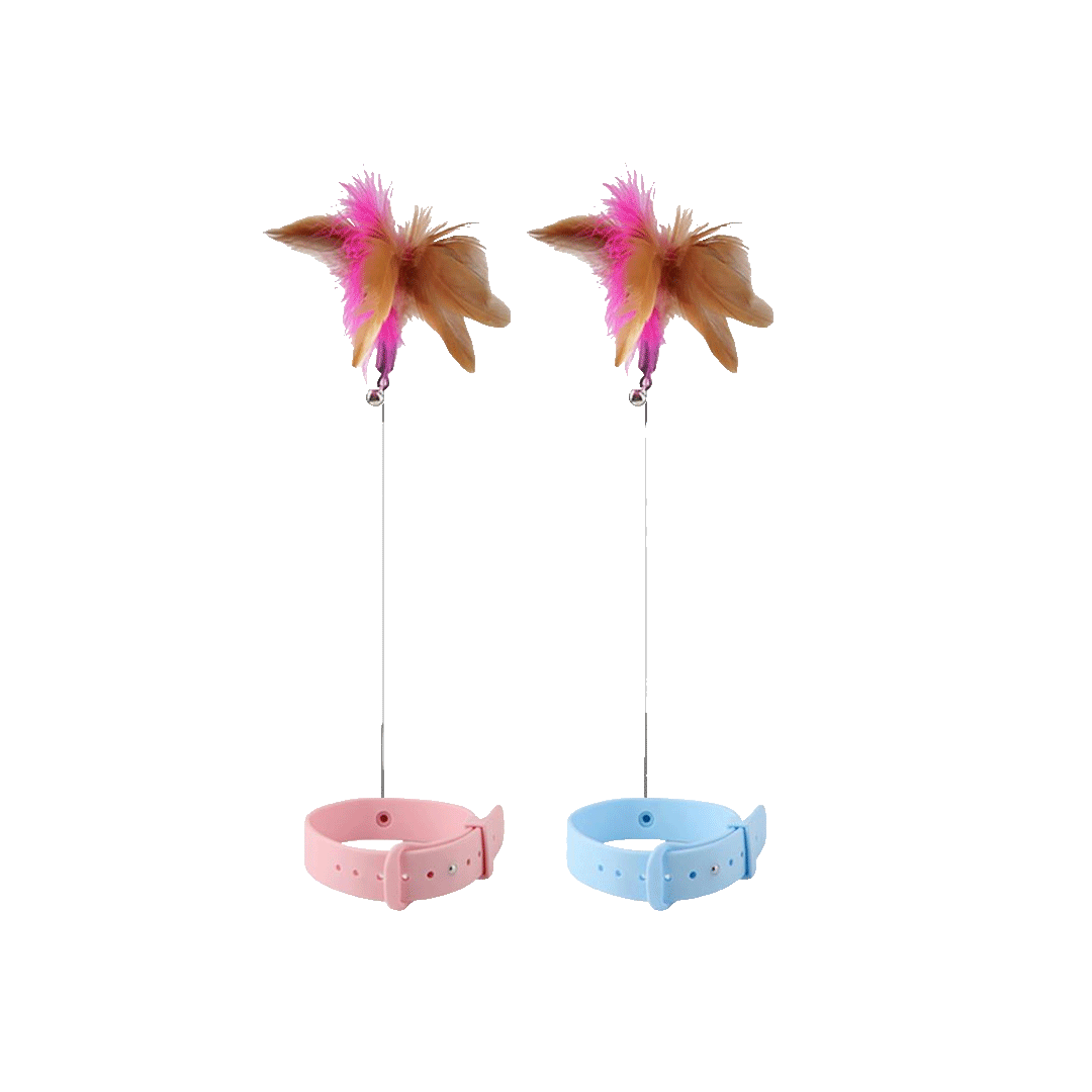 Interactive Cat Teaser Attached Collar Feather Chase Toy