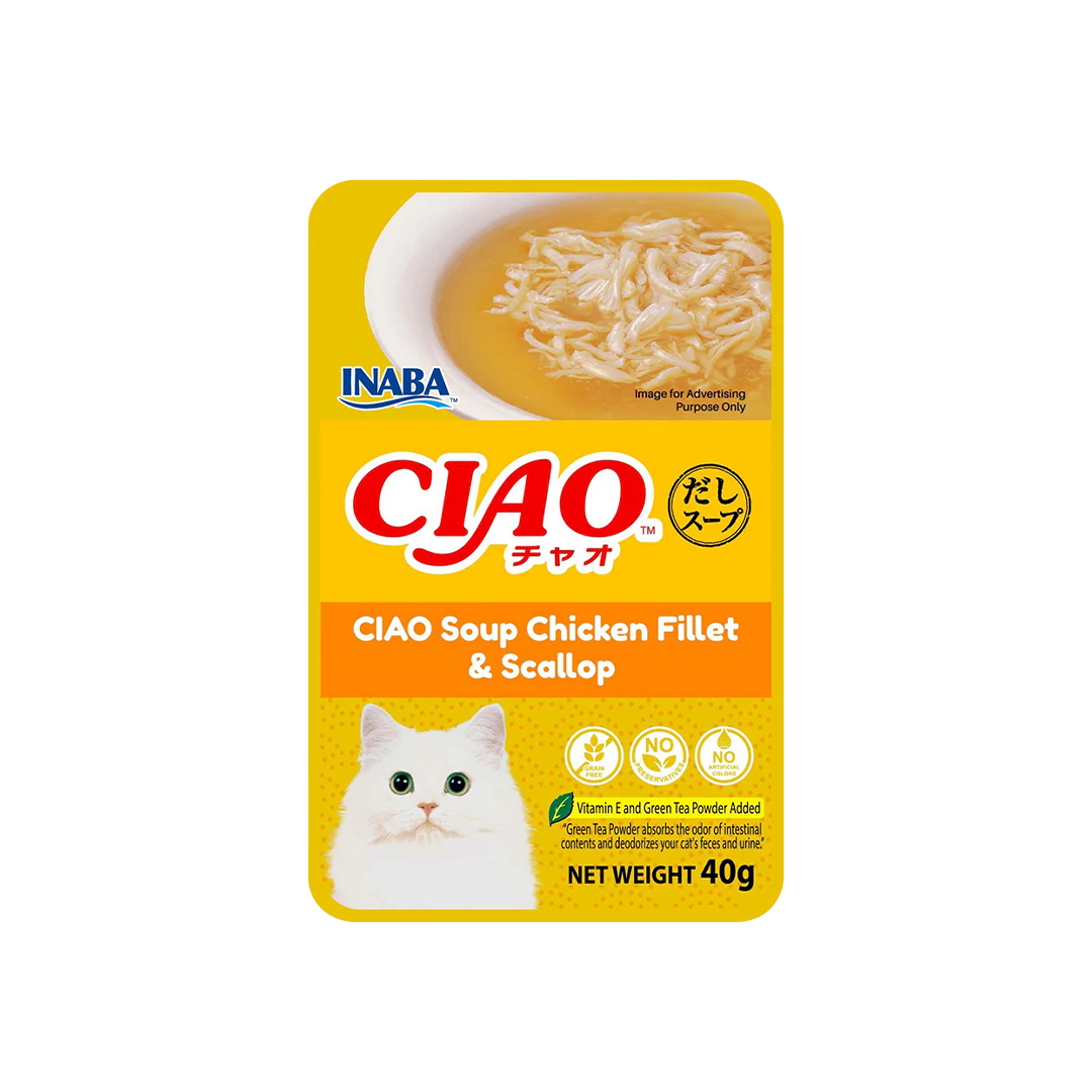 CIAO Cat Pouch Soup Chicken Fillet & Scallop 40g