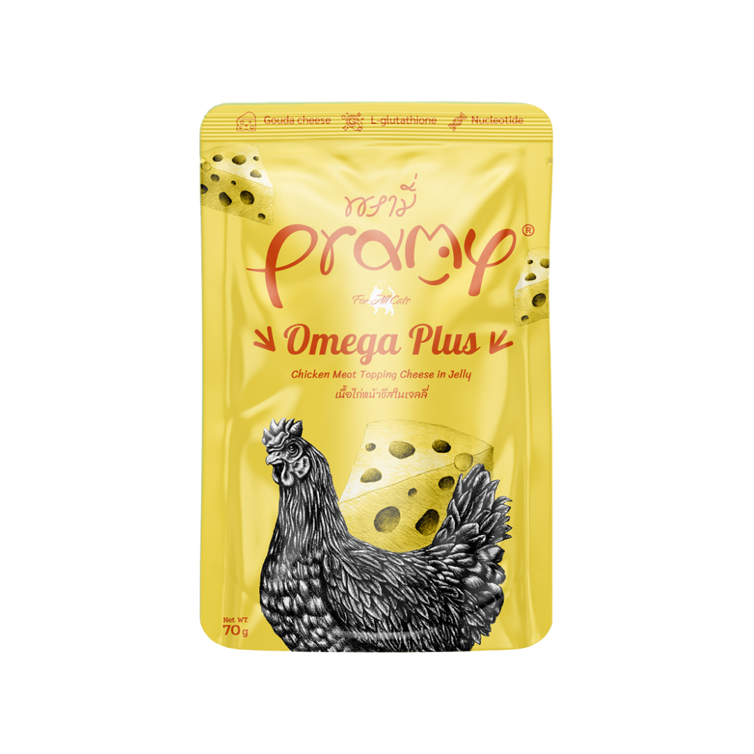 Pramy OMEGA PLUS Pouch Chicken Meat Topping Cheese in Jelly for All ...