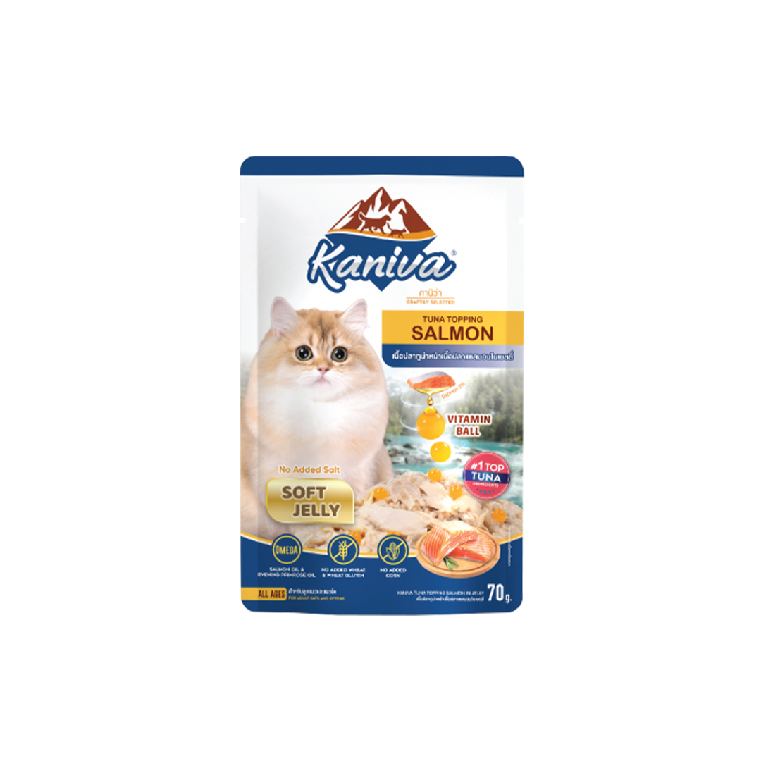 Kaniva Tuna Topping Salmon Pouch 70g - Soft Jelly for Adults & Kittens