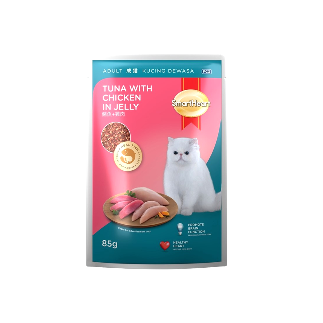 SmartHeart Cat Pouch Adult Tuna with Chicken in Jelly 85g